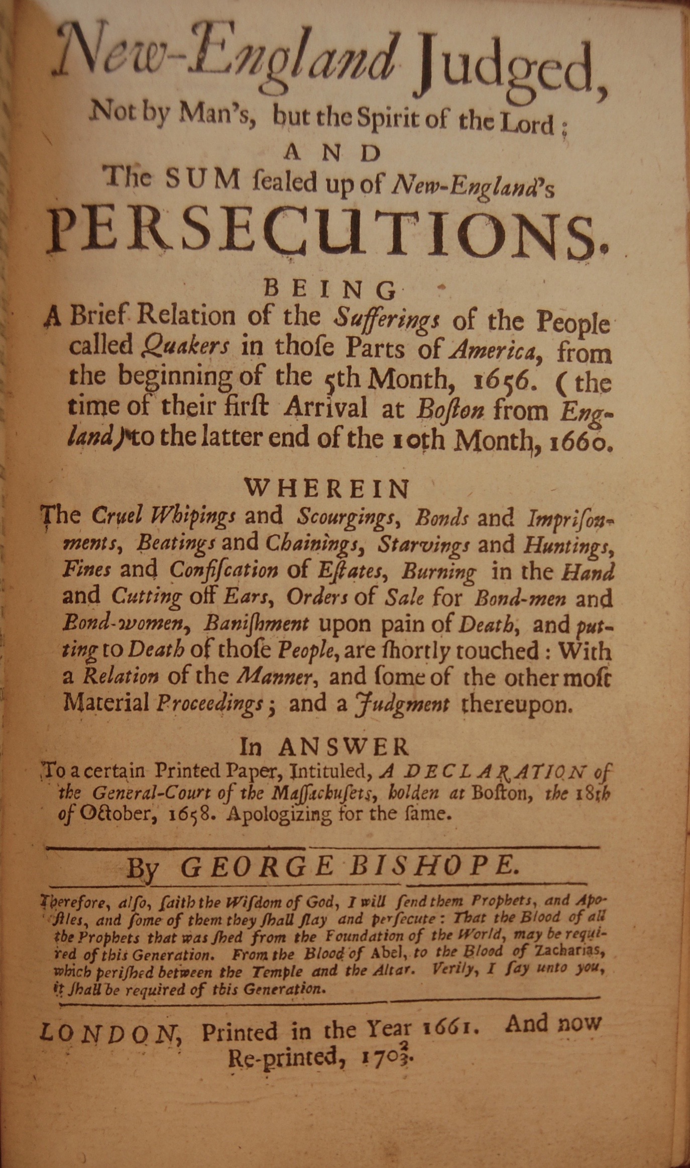 New-England judged,Quaker persecution - jamesgray2